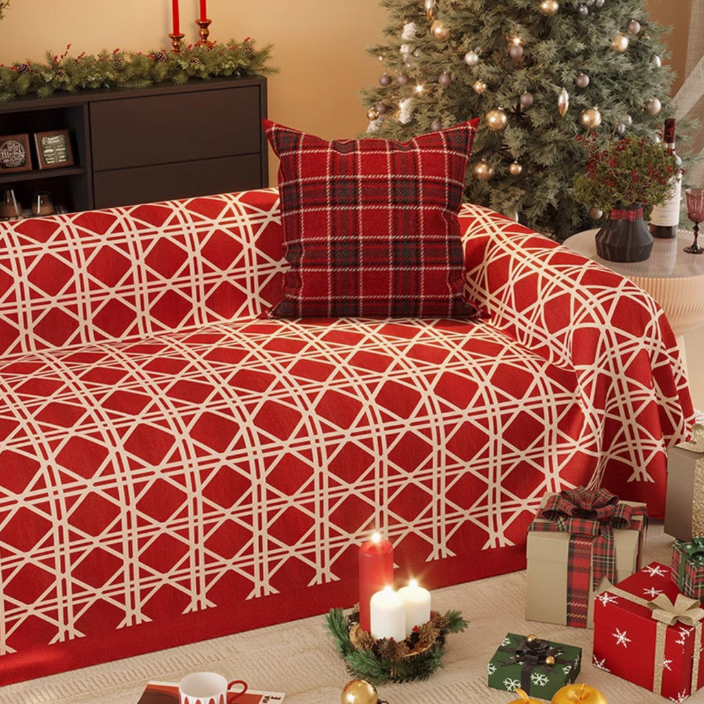 Bold Red Diamond-Shaped Sofa Cover for a Modern Stylish Living Room Ma ...